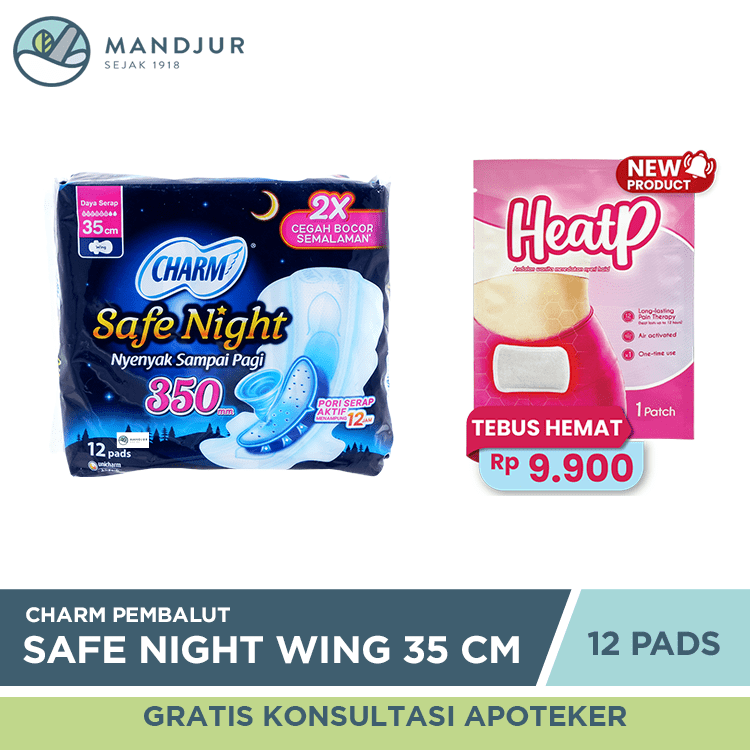 Charm Pembalut Safe Night 35 cm Wing 12 Pads — Apotek Mandjur