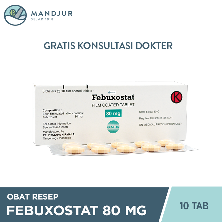 Febuxostat 80 mg 10 Tablet — Apotek Mandjur