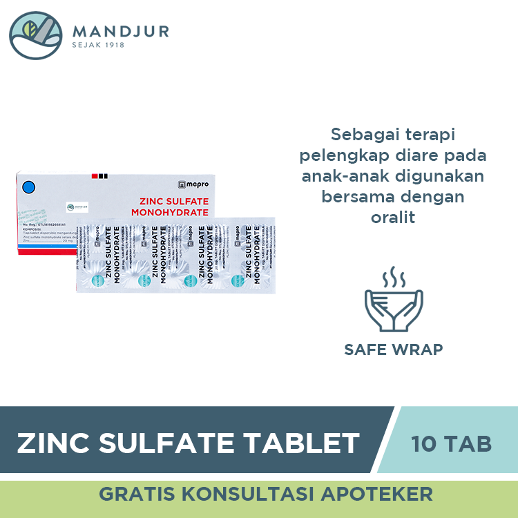 Zinc Sulfate Monohydrate 20 Mg Strip 10 Tablet — Apotek Mandjur