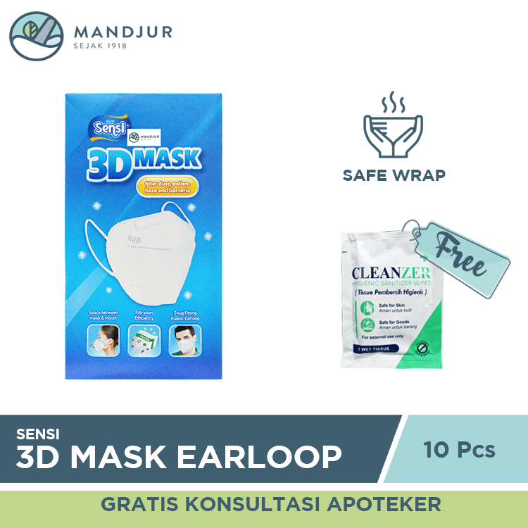 Sensi 3D Masker Earloop Isi 10 Pcs — Apotek Mandjur