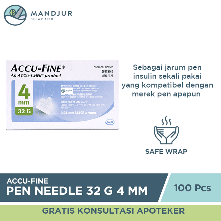 Accu-Fine Pen Needle 32G 4 mm 100 Pcs — Apotek Mandjur