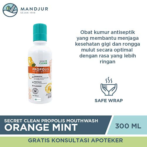 Secret Clean Propolis Antiseptic Mouthwash Orange Mint 300 mL — Apotek ...