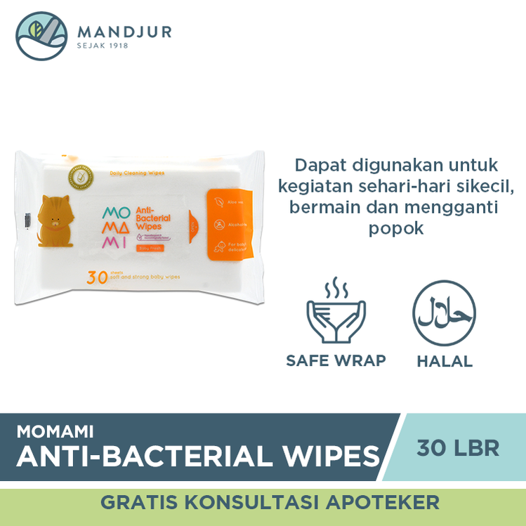 Momami Antibacterial Wipes 30 Lembar — Apotek Mandjur